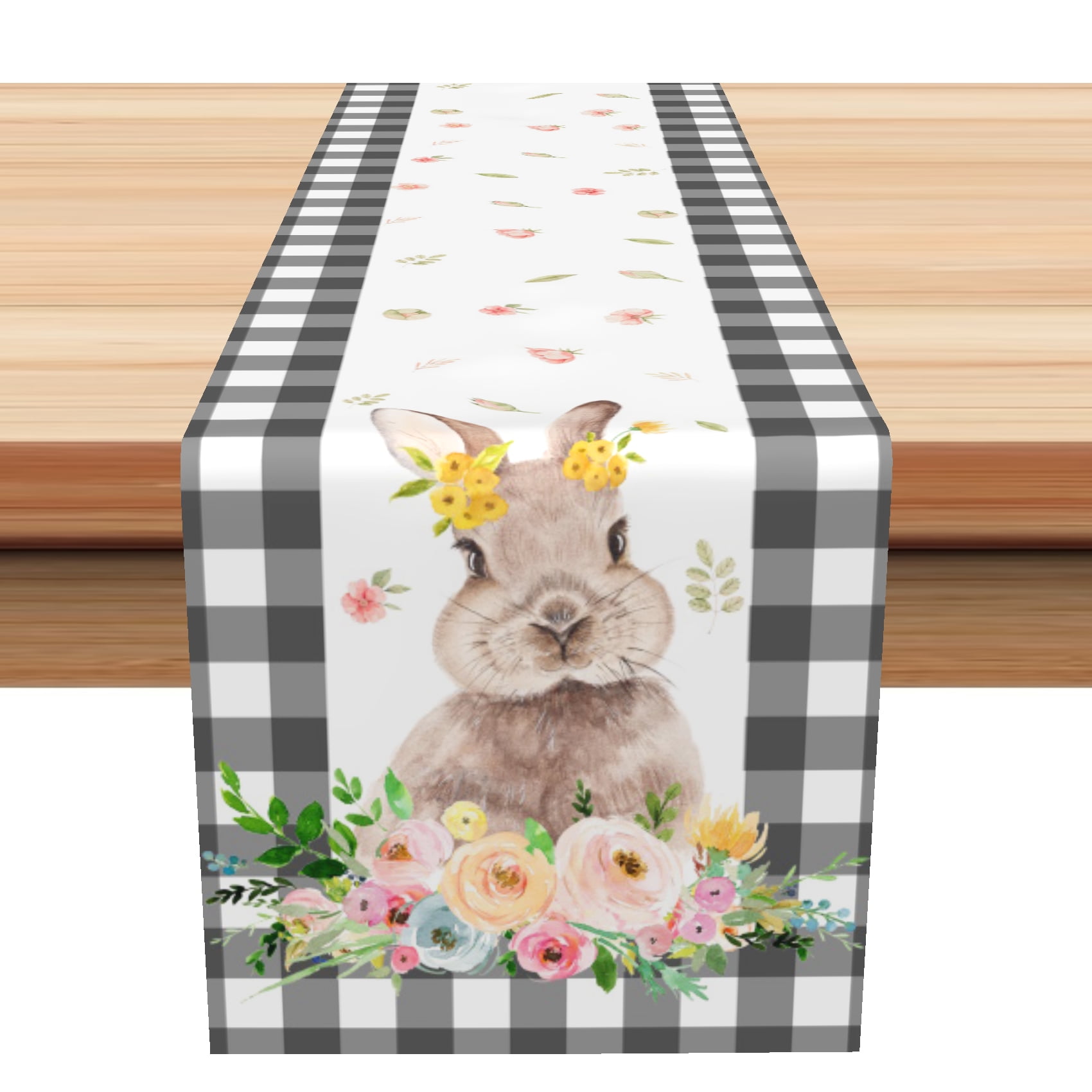 SUNOLIFE Easter Bunny Table Runner,Happy Easter Kitchen Dining Table ...