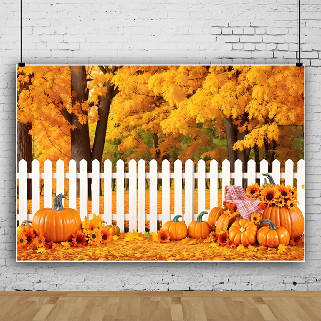 SUNOLIFE Fall Backdrop Banner Autumn Nature Pumpkins Photo Background ...