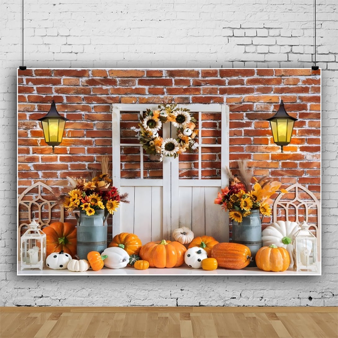 SUNOLIFE Fall Backdrop Banner Autumn Thanksgiving Pumpkins Photo ...