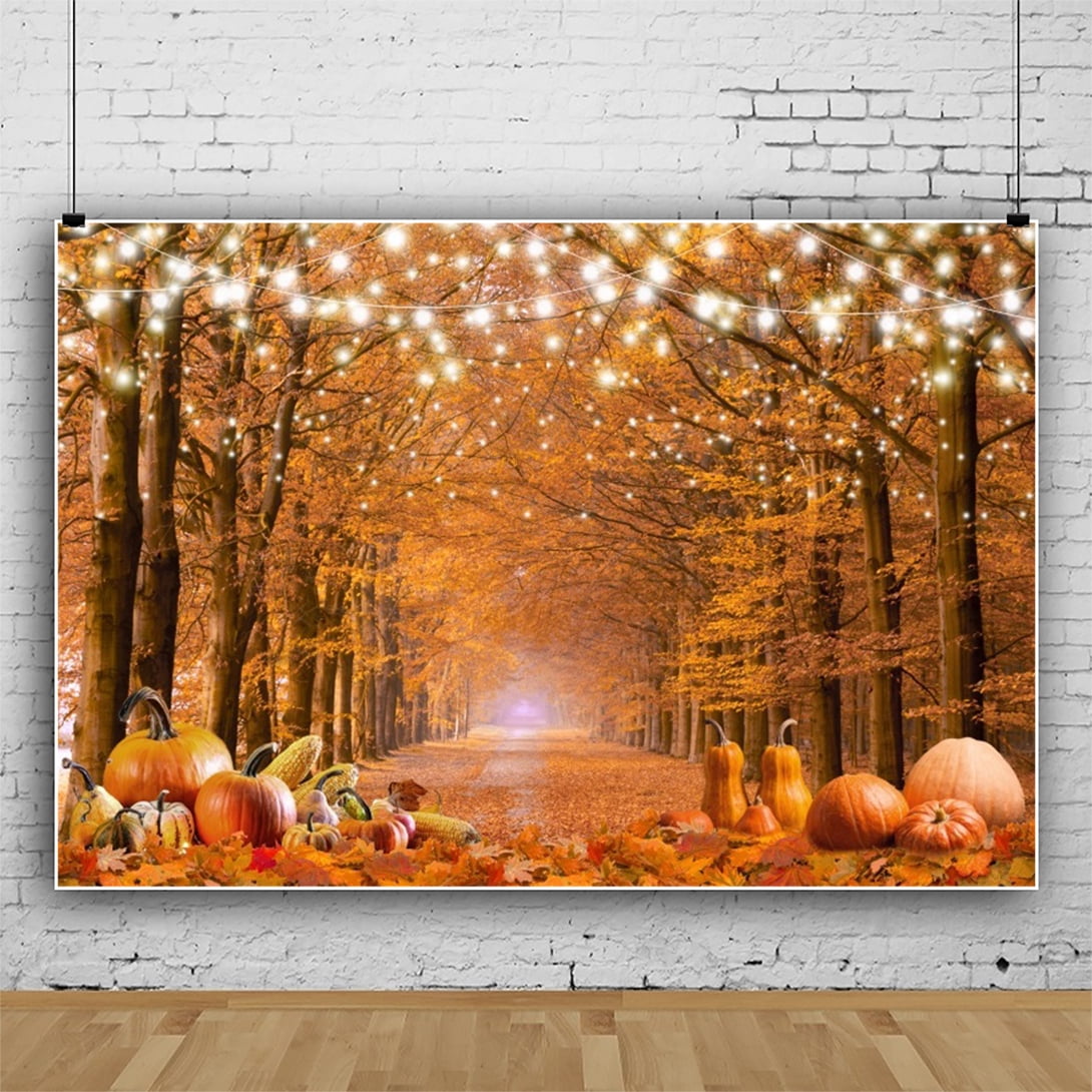 SUNOLIFE Fall Forest Backdrop Banner Autumn Pumpkins Thanksgiving Photo ...