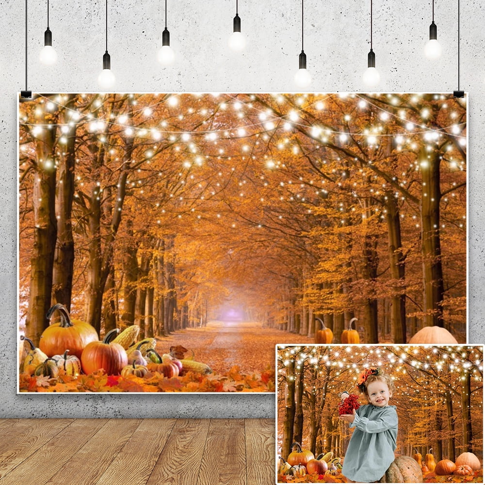 SUNOLIFE Fall Forest Backdrop Banner Autumn Pumpkins Thanksgiving Photo ...