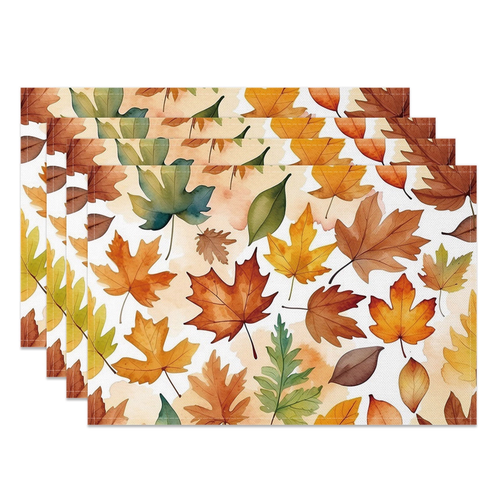 SUNOLIFE Fall Placemats Set of 4,Brown Autumn Leaves Table Decorations ...