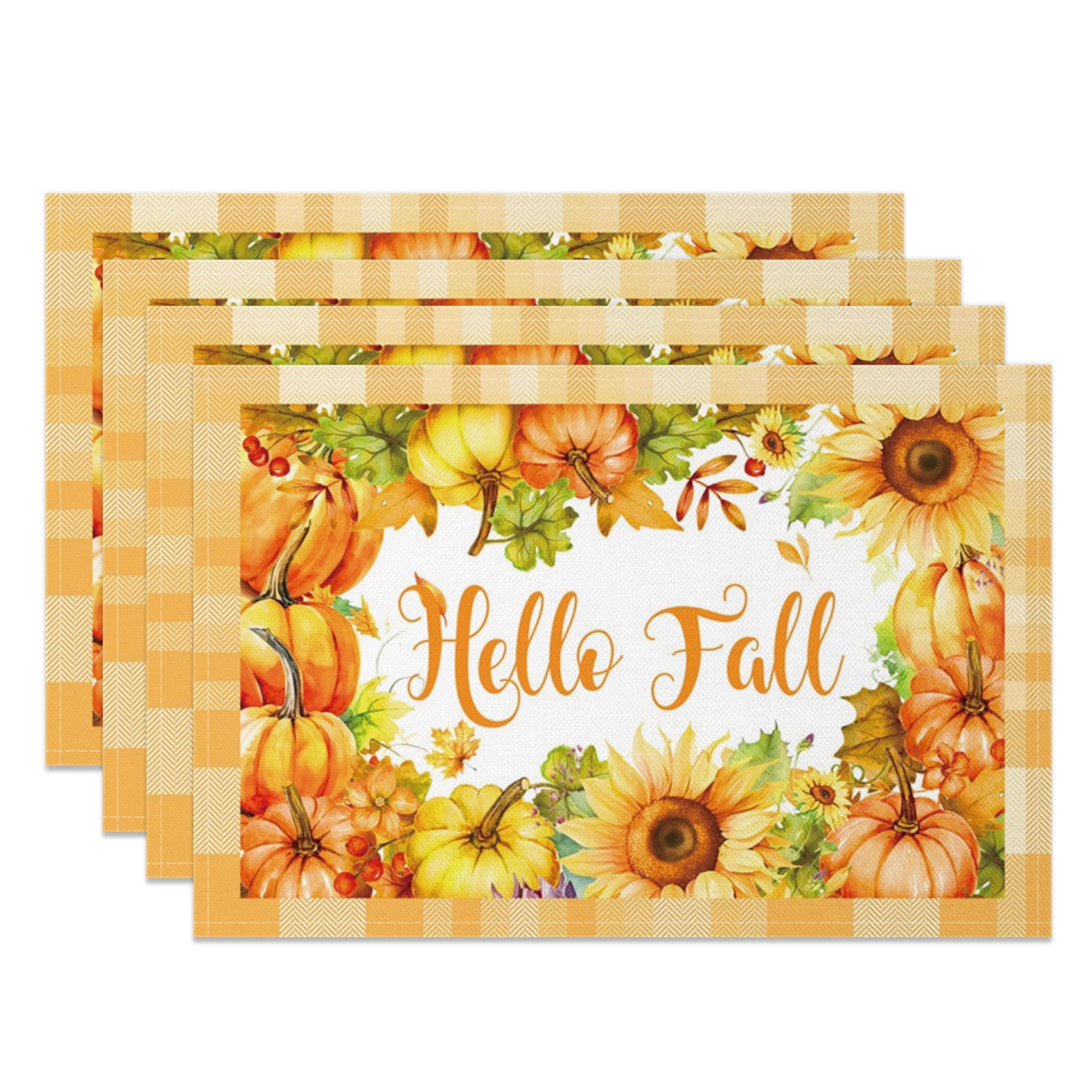 SUNOLIFE Fall Thankgiving Placemats Set of 4,Brown Autumn Pumpkins ...
