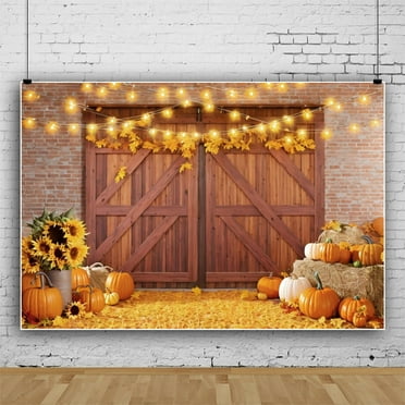 SUNOLIFE Fall Pumpkins Backdrop Banner Autumn Wood Barn Thanksgiving ...