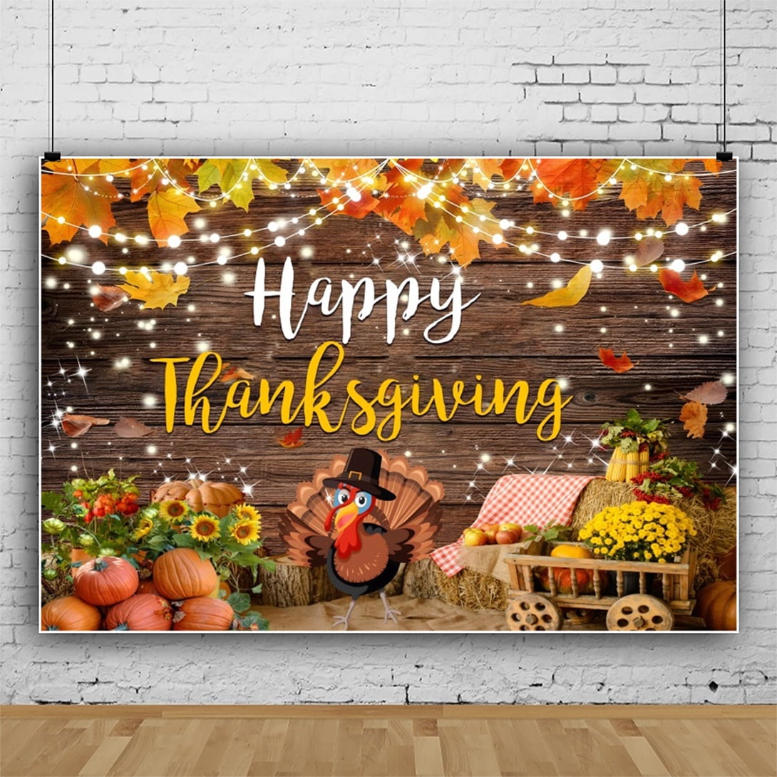 SUNOLIFE Fall Thanksgiving Backdrop Banner Autumn Pumpkins Turkey Photo ...