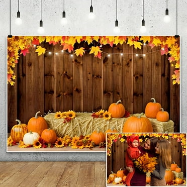 SUNOLIFE Fall Pumpkins Backdrop Banner Autumn Wood Barn Thanksgiving ...