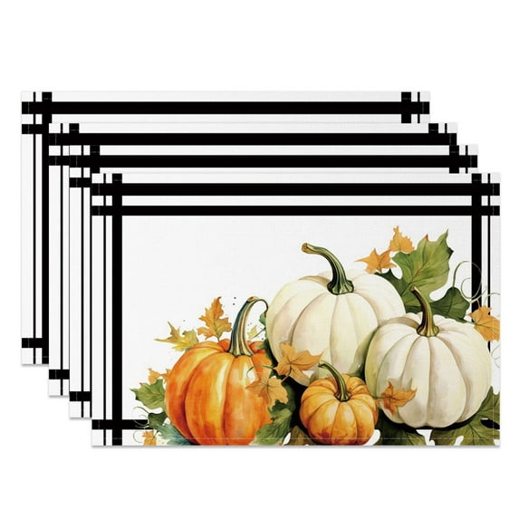 SUNOLIFE Fall Thanksgiving Placemats Set of 4,Autumn Pumpkins Table ...