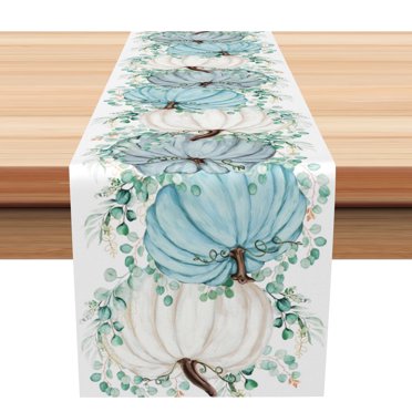 SUNOLIFE Fall Thanksgiving Table Runner Blue Autumn Pumpkins Dining ...
