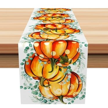 SUNOLIFE Fall Pumpkins Table Runner Autumn Thanksgiving Kitchen Dining ...