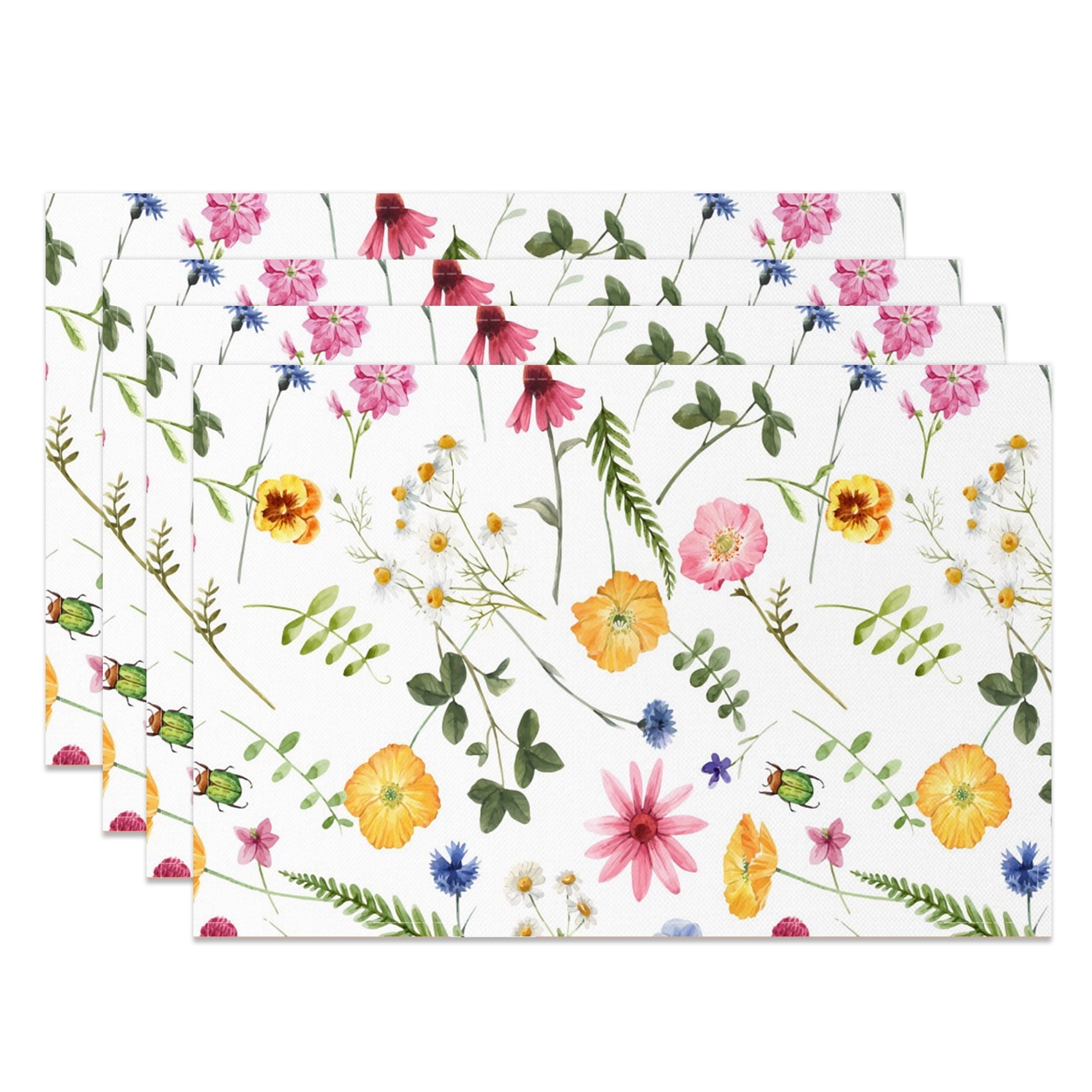 SUNOLIFE Floral Placemats Flower Table Mats Set of 4,Spring Plants ...