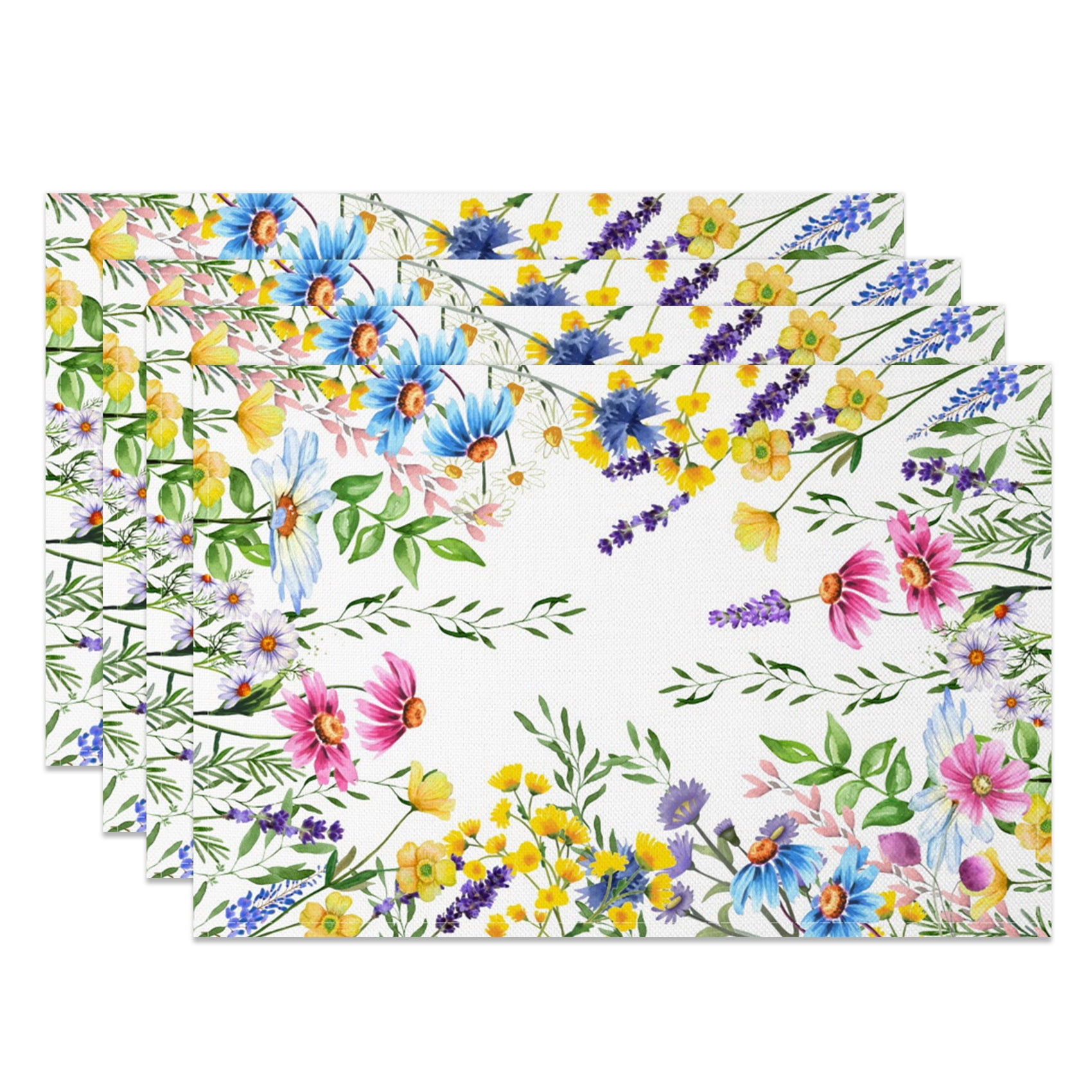 SUNOLIFE Floral Placemats Set of 4,Spring Flowers Table Mats for Dining ...