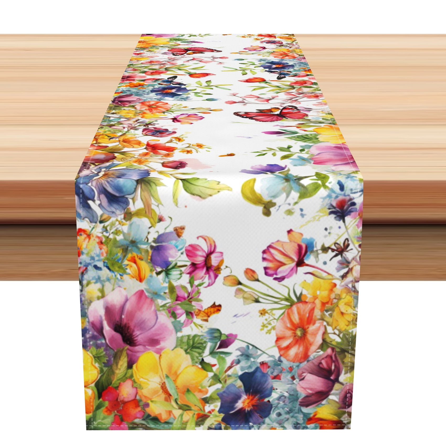 SUNOLIFE Floral Table Runner,Colorful Flowers Kitchen Dining Table ...