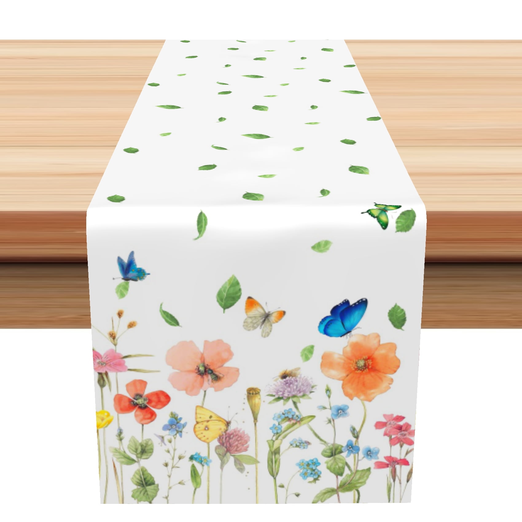 SUNOLIFE Floral with Butterfly Table Runner,Spring Flower Table Cover ...