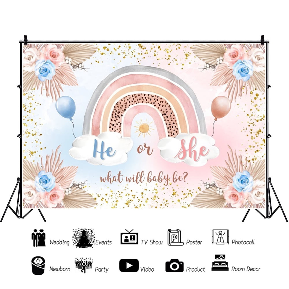 SUNOLIFE Gender Reveal Backdrop Banner What Will Baby Be He or She ...