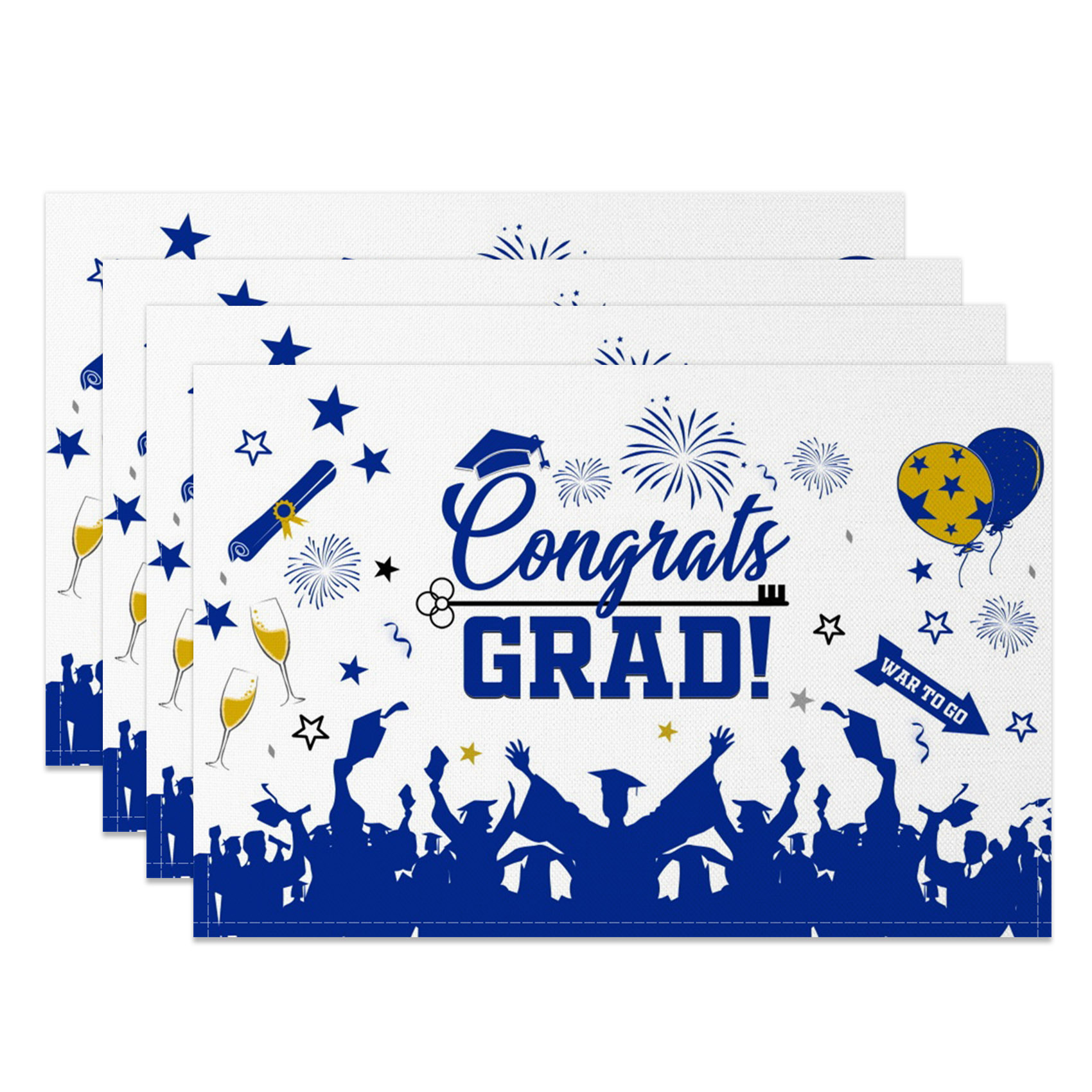 SUNOLIFE Graduation Placemats Set of 4,Blue Grade Prom Table Mats for ...