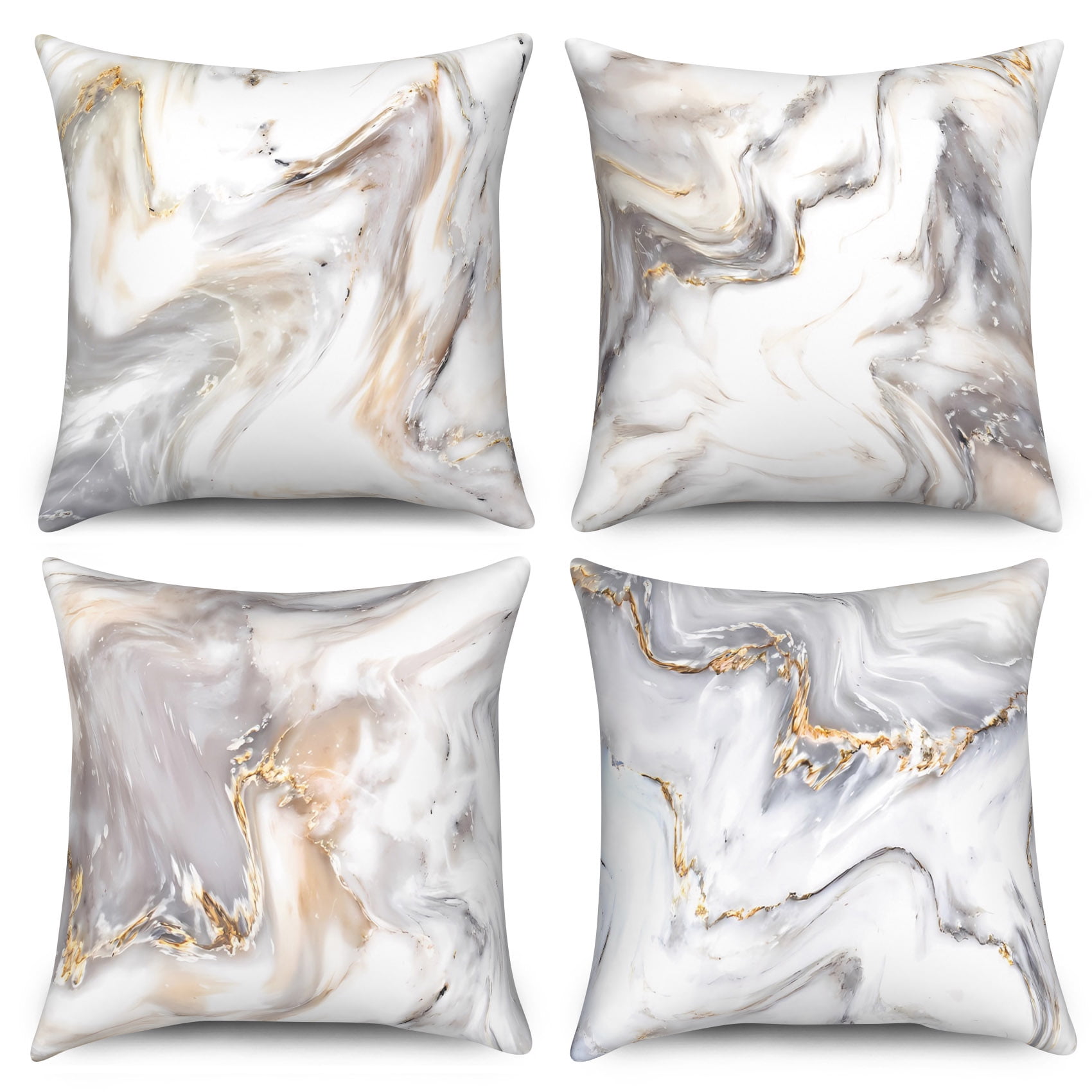 SUNOLIFE Gray Marble Throw Pillow Covers Set of 4,Abstract Texture Art ...
