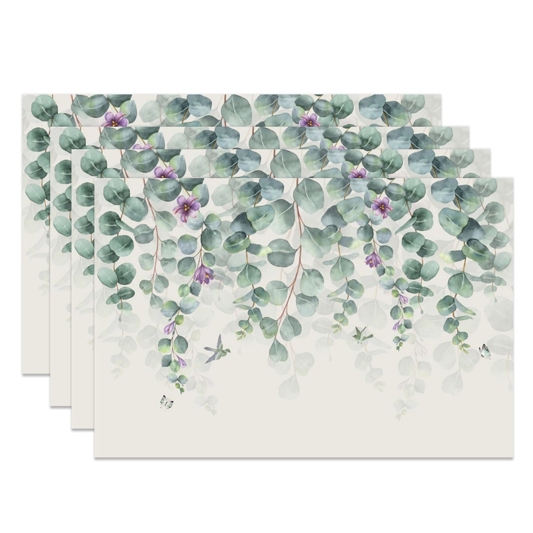 SUNOLIFE Green Eucalyptus Leaves Placemats Spring Plants Table Mats Set of 4, Mats for Dining ...