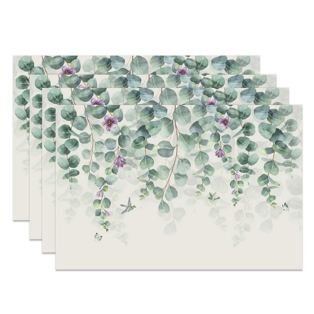 SUNOLIFE Green Eucalyptus Leaves Placemats Spring Plants Table Mats Set ...