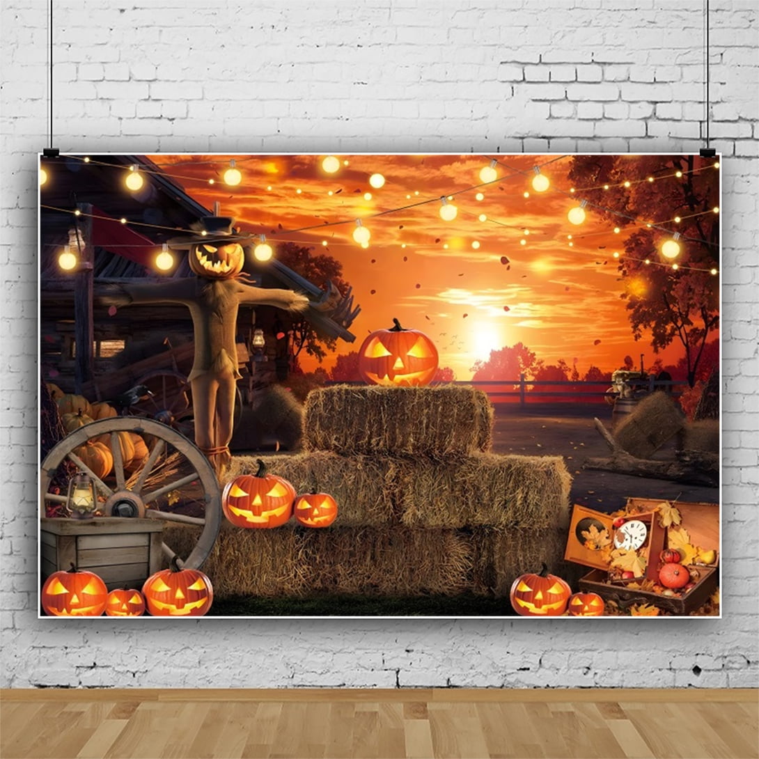 SUNOLIFE Halloween Backdrop Banner Fall Spooky Pumpkins Photo ...