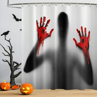 SUNOLIFE Halloween Shower Curtain Horror Pumpkins Crow Waterproof ...