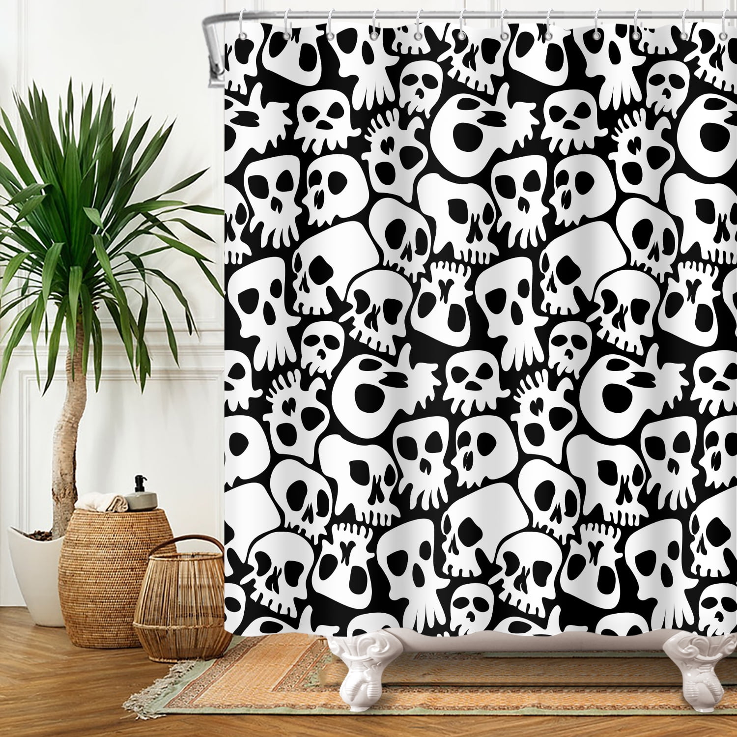 SUNOLIFE Halloween Skull Shower Curtain Horror Skeleton Waterproof ...