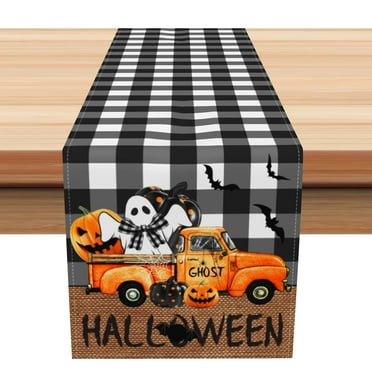SUNOLIFE Halloween Table Runner Spooky Ghost Pumpkins Cat Kitchen ...