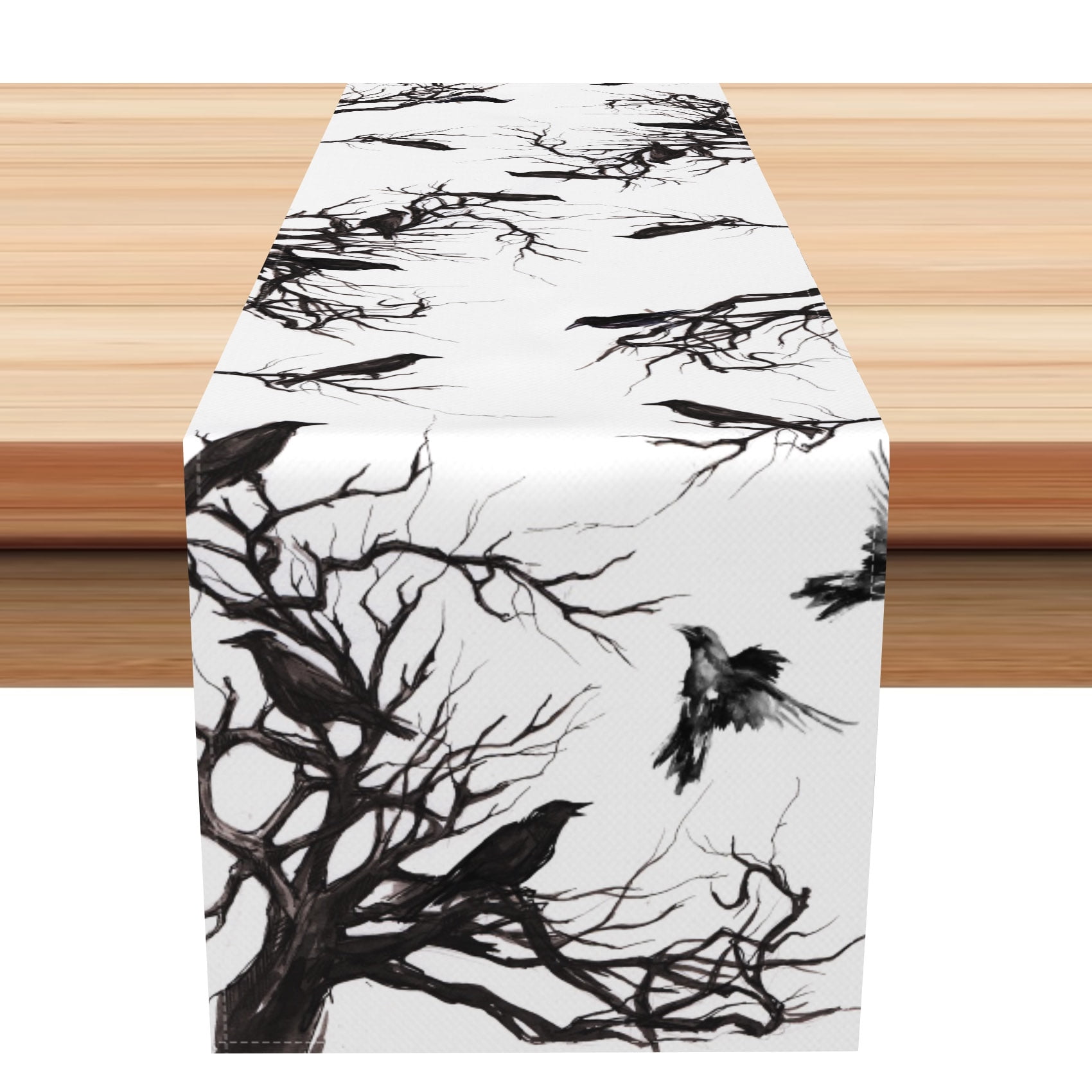 SUNOLIFE Halloween Table Runner Horror Crow Castle Kitchen Dining Table ...