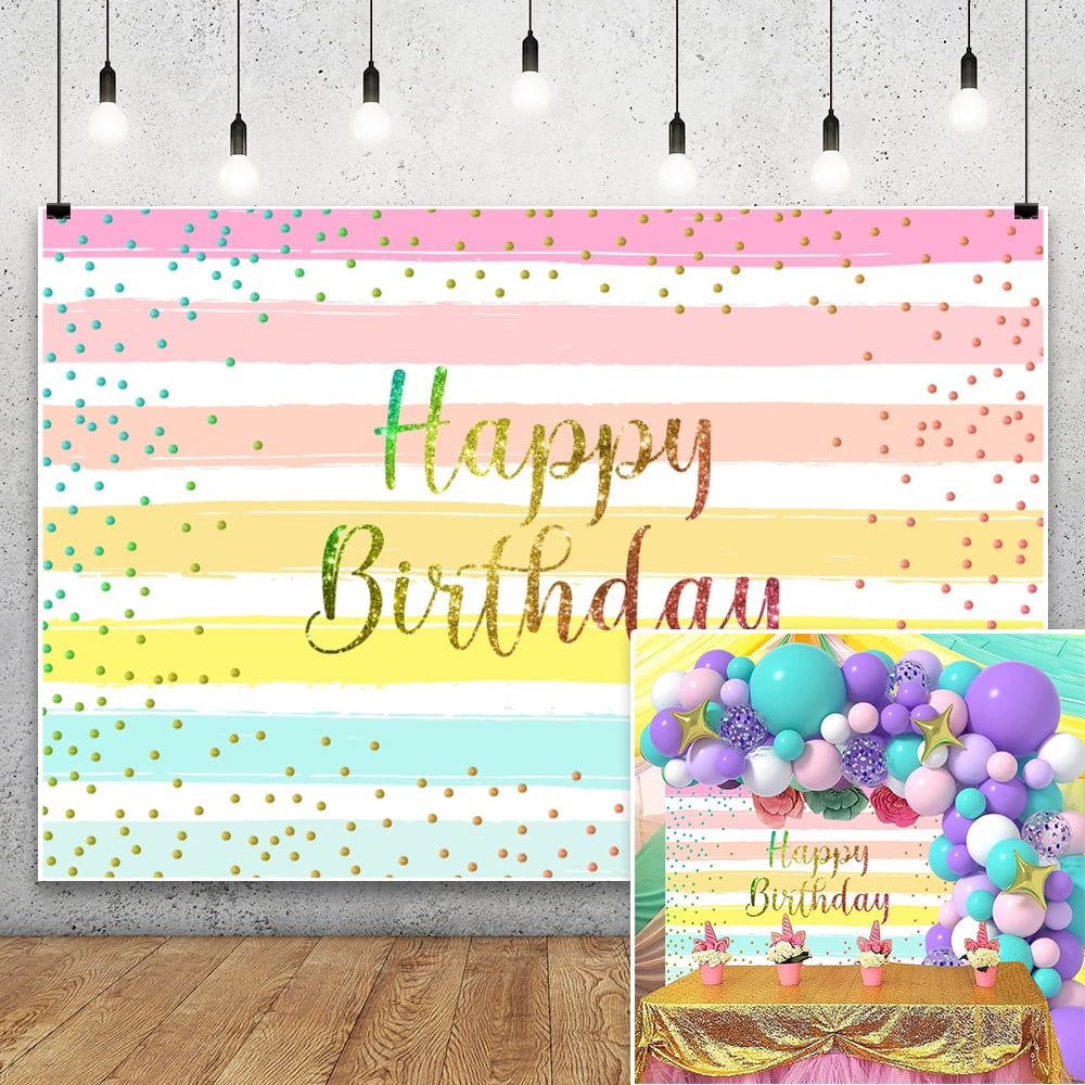 SUNOLIFE Happy Birthday Backdrops Rainbow Background Banner for Kids ...