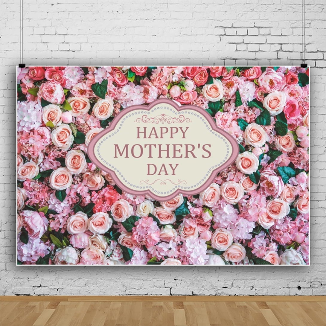 SUNOLIFE Happy Mother's Day Backdrops Banner Pink Floral Rose ...