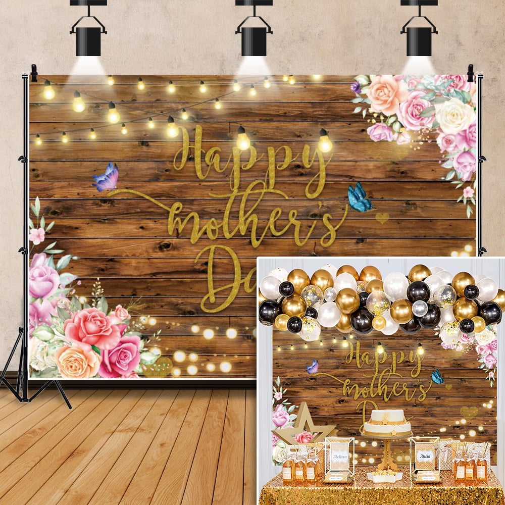 SUNOLIFE Happy Mother's Day Backdrops,Brown Wood Photography Background ...
