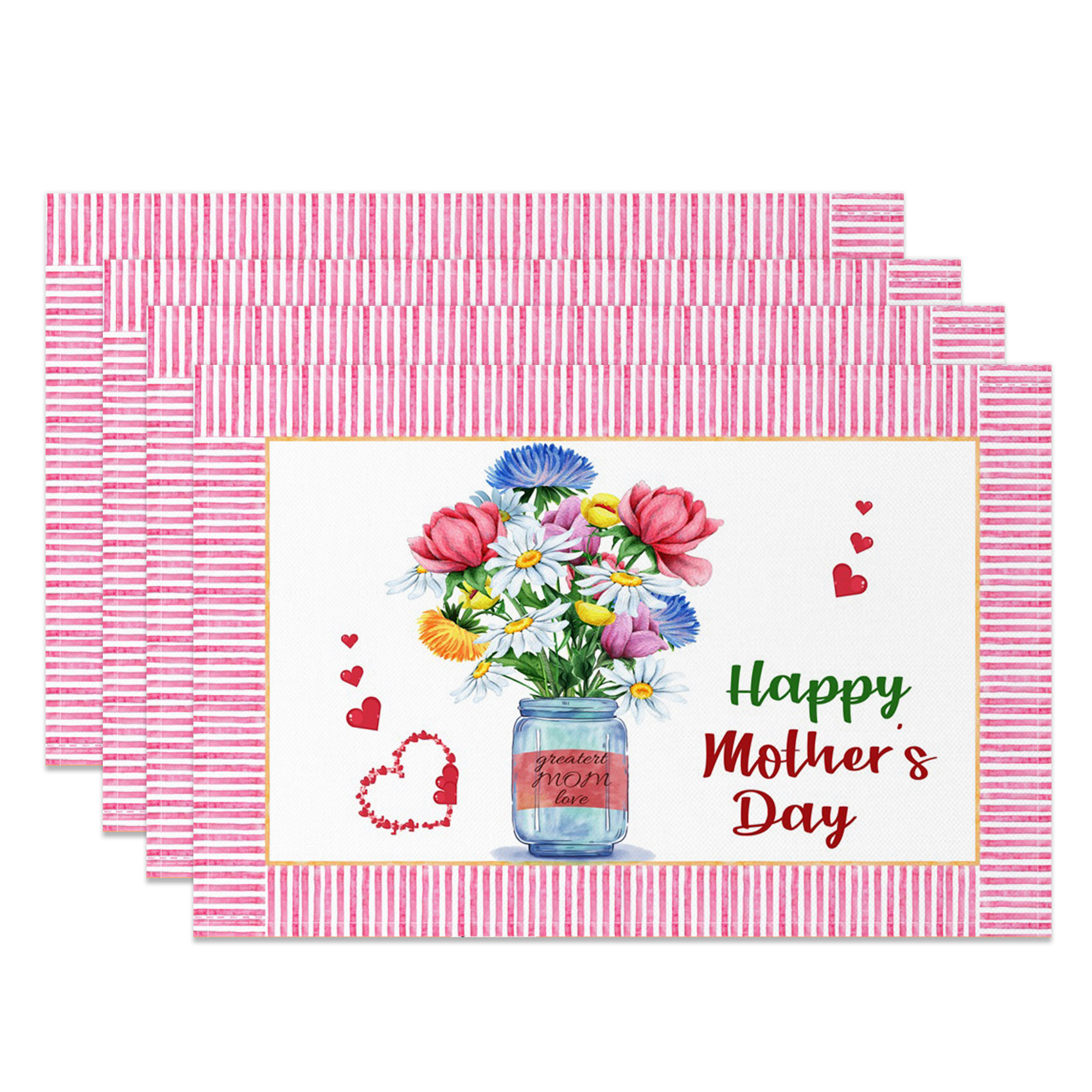SUNOLIFE Happy Mother's Day Placemats Pink Floral Table Mats Set of 4 ...