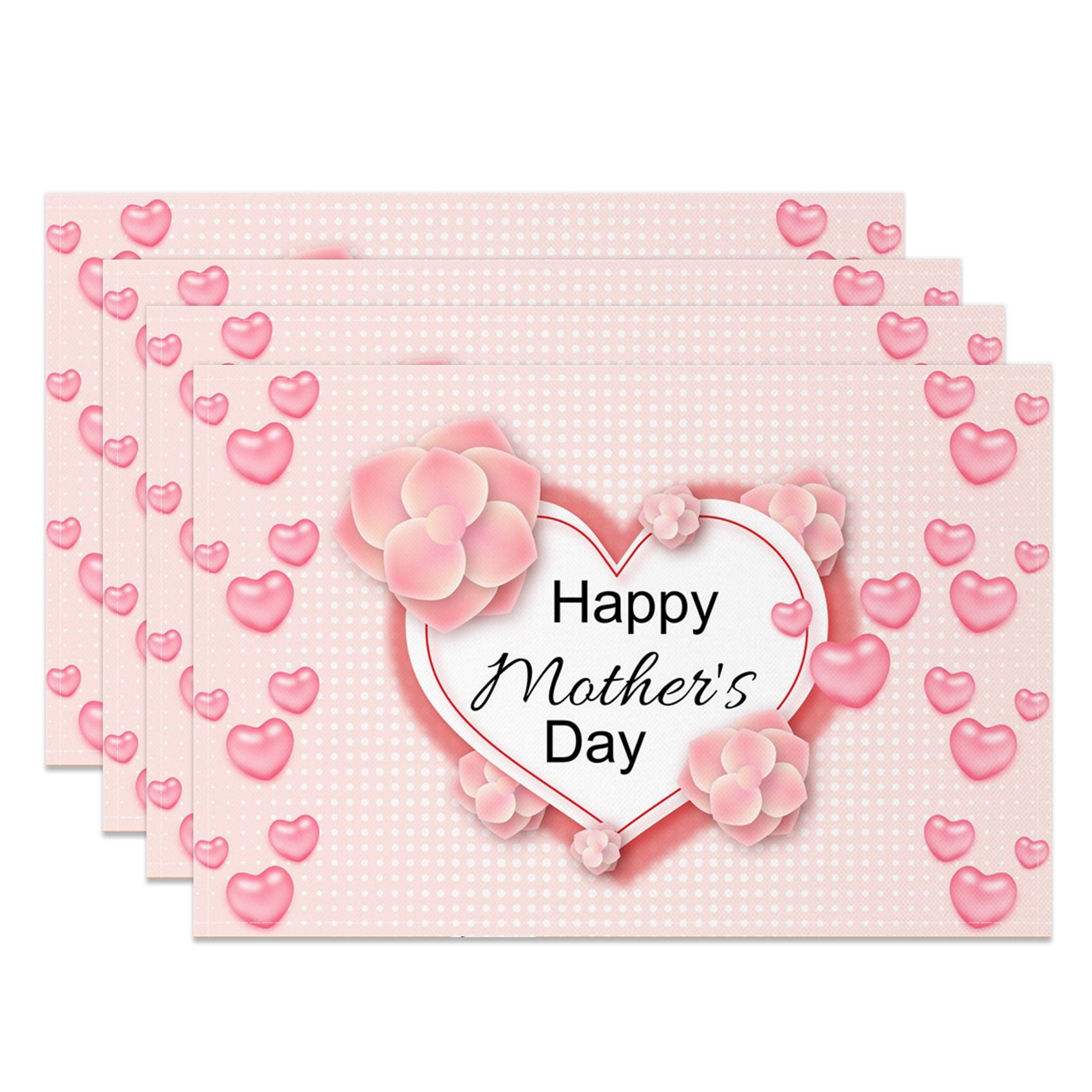 SUNOLIFE Happy Mother's Day Placemats Pink Heart Table Mats Set of 4 ...