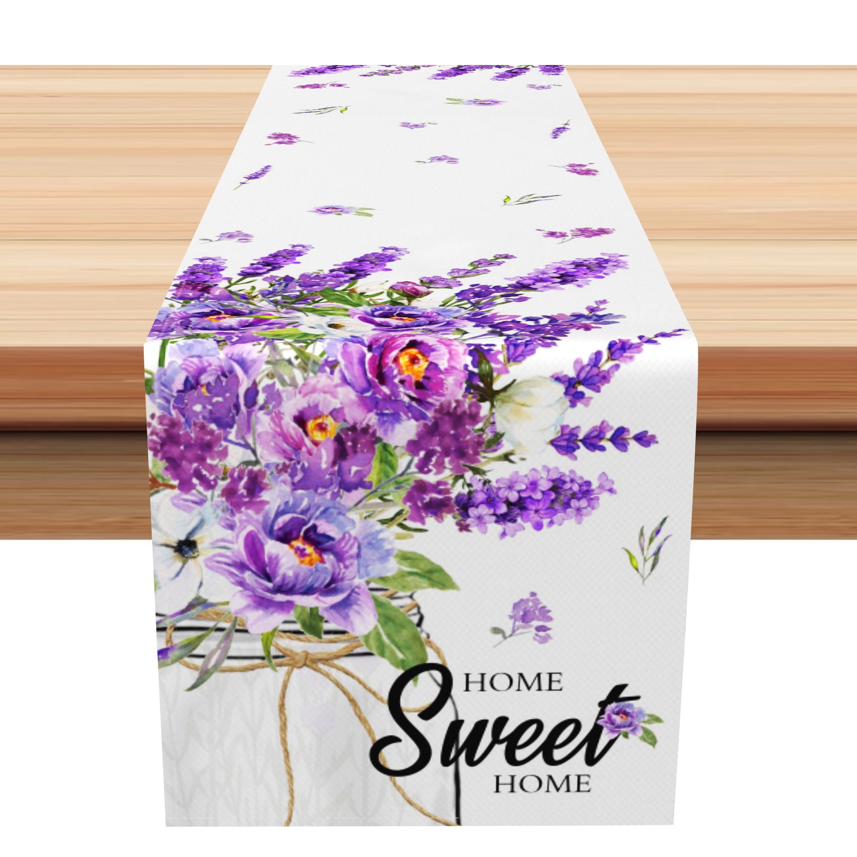 SUNOLIFE Lavender Table Runner,Purple Floral Kitchen Dining Table ...