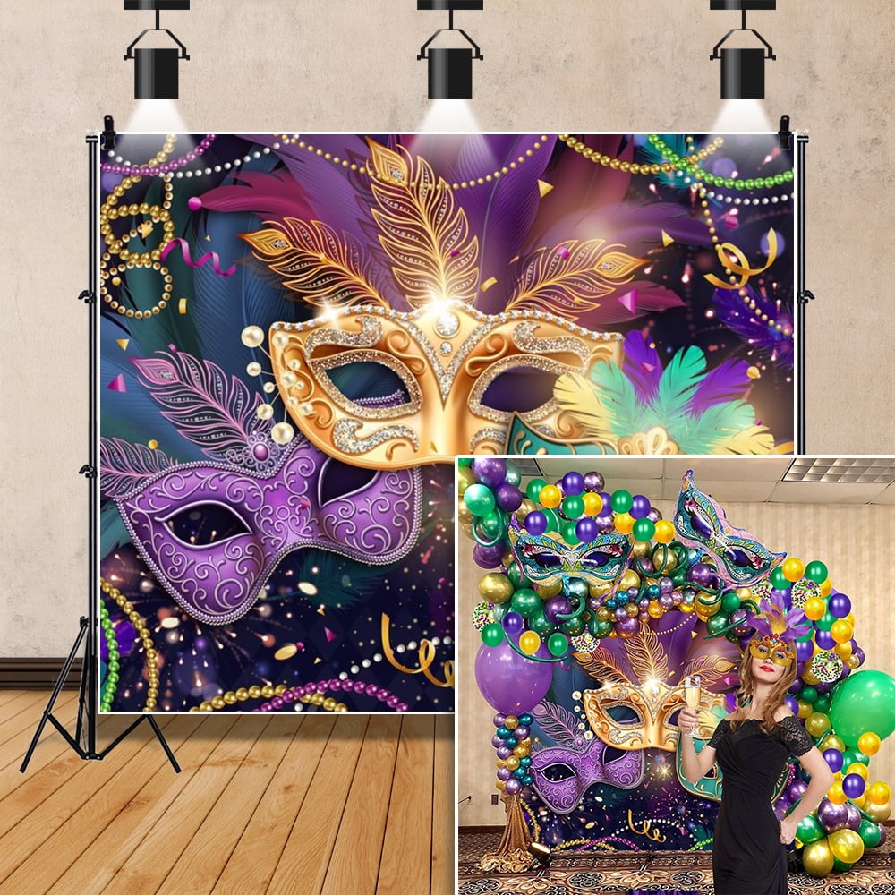 SUNOLIFE Masquerade Backdrops Banner Mask Mardi Gras Background for ...