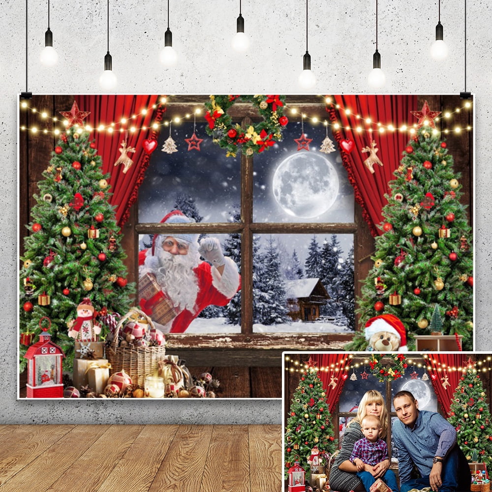 SUNOLIFE Merry Christmas Backdrop Banner Winter Santa Claus Photo ...