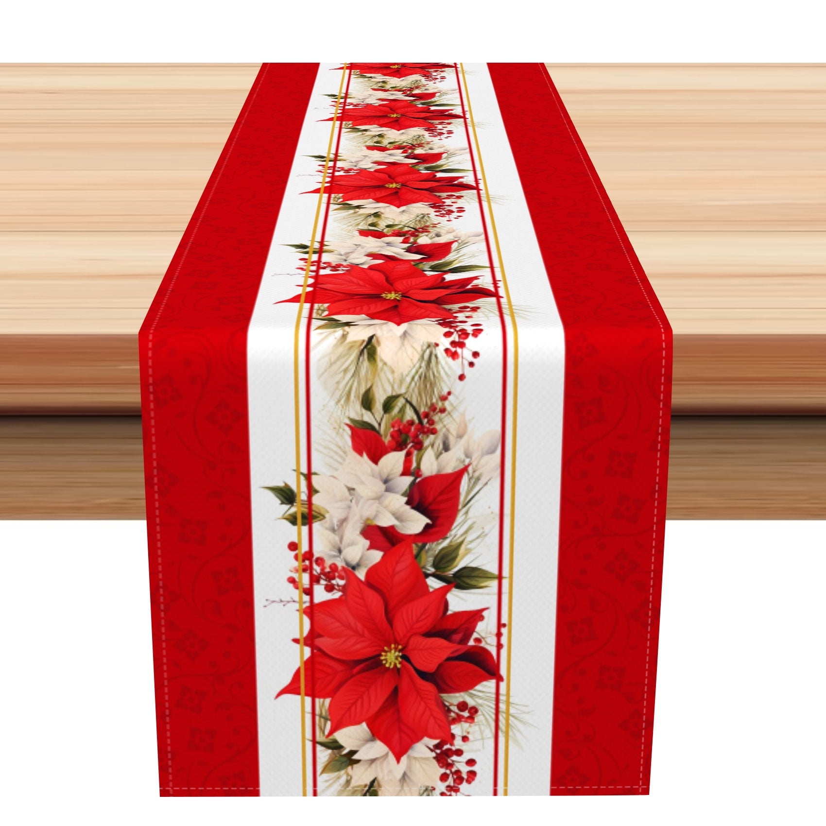 SUNOLIFE Merry Christmas Table Runner Red Kitchen Dining Table ...