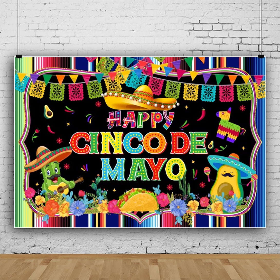 SUNOLIFE Mexican Fiesta Backdrops Banner Mexico Cinco De Mayo Cactus ...