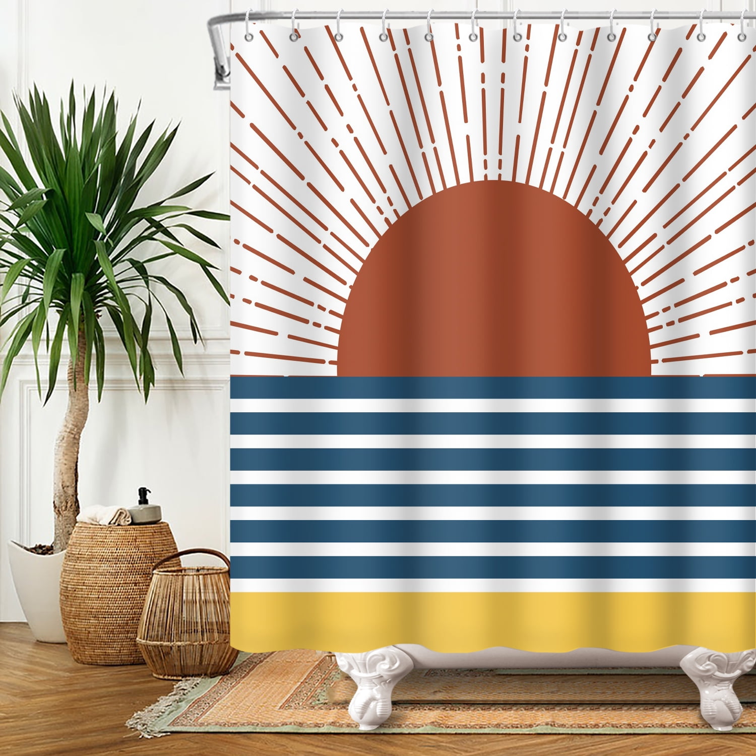 SUNOLIFE Mid Century Minimalist Shower Curtain Abstract Boho Sun Fabric Bathroom Curtains,72"x72 ...