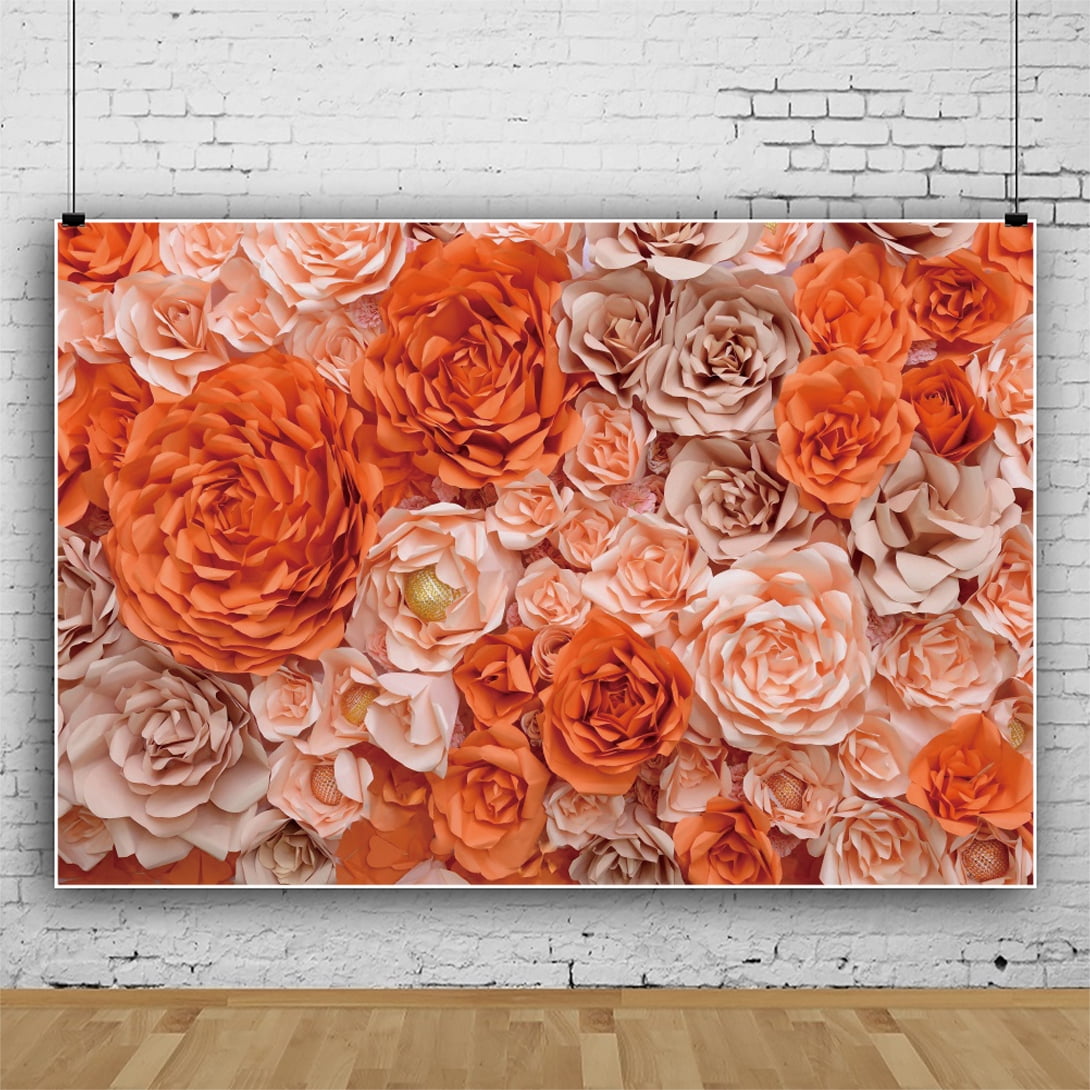 SUNOLIFE Orange Floral Wall Backdrop Banner Wedding Bridal Photo ...