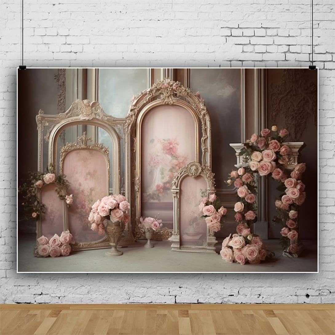 SUNOLIFE Pink Castle Backdrop Banner Garden Wedding Photo Background ...