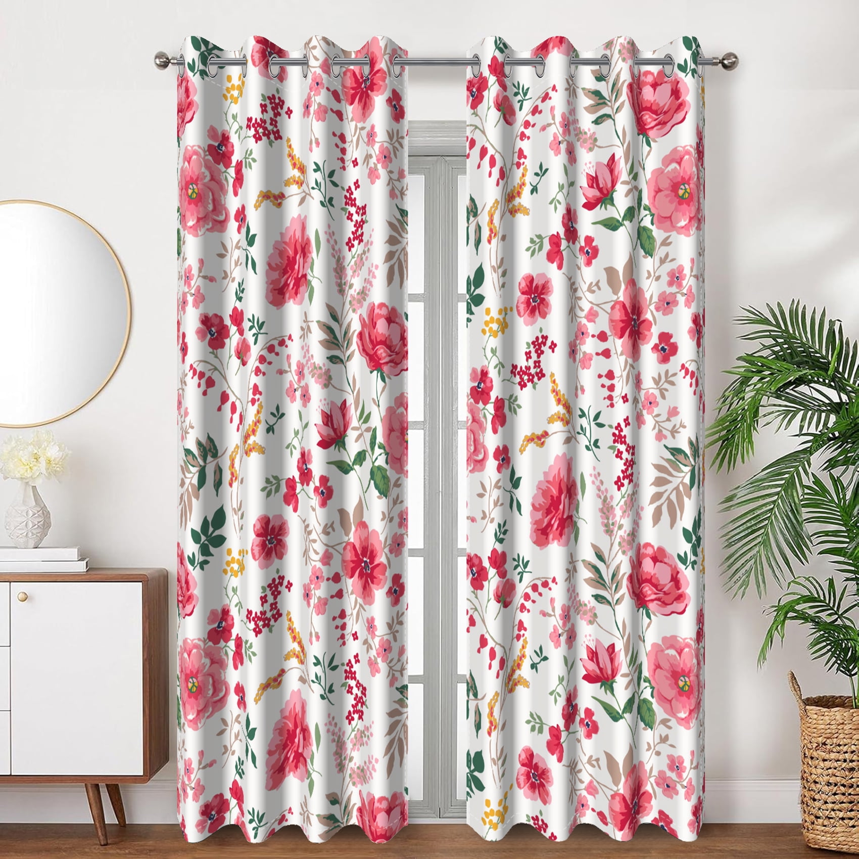 SUNOLIFE Pink Floral Blackout Curtains 2 Panels 63 Inch Spring Flowers ...