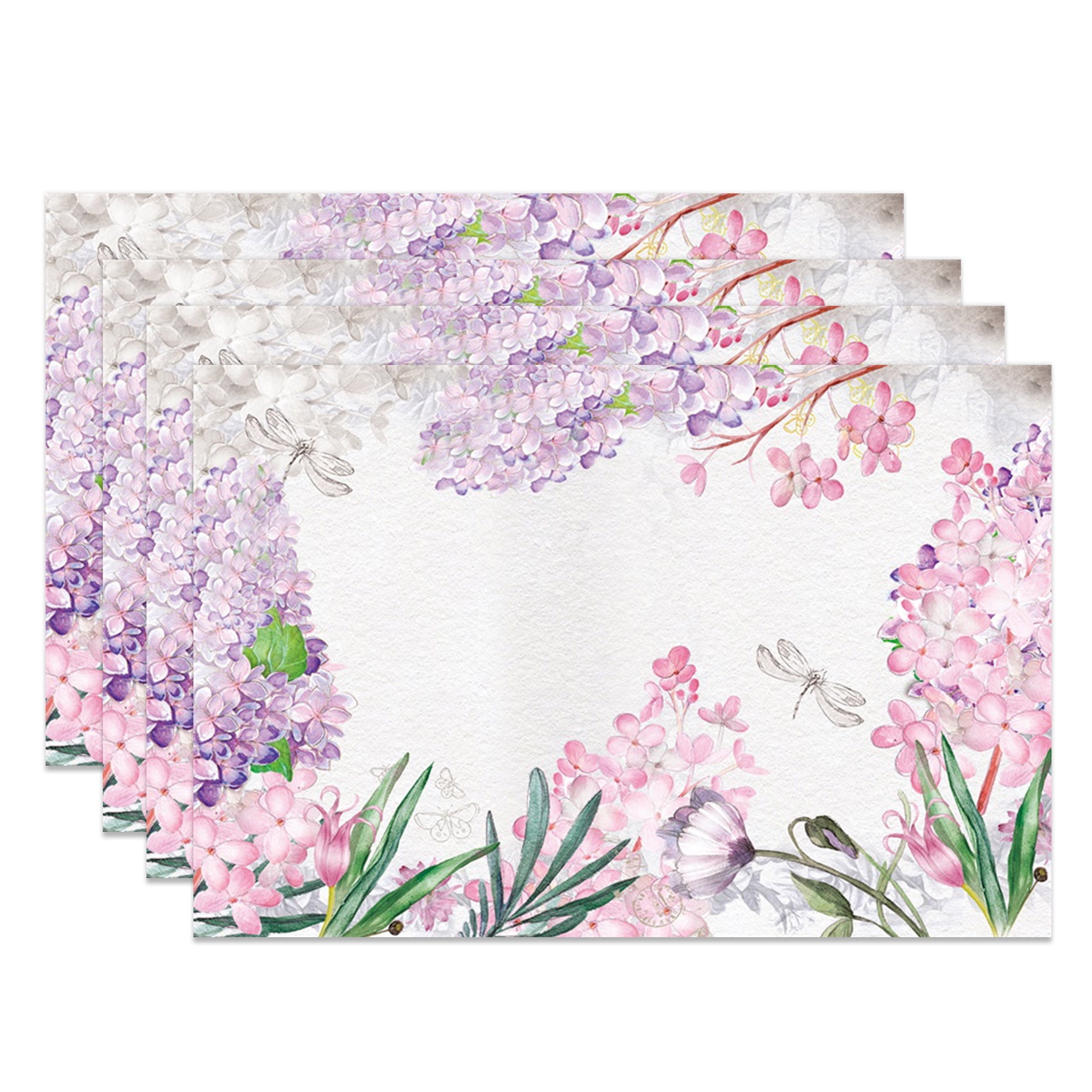 SUNOLIFE Pink Floral Placemats Spring Flowers Table Mats Set of 4,Mats ...