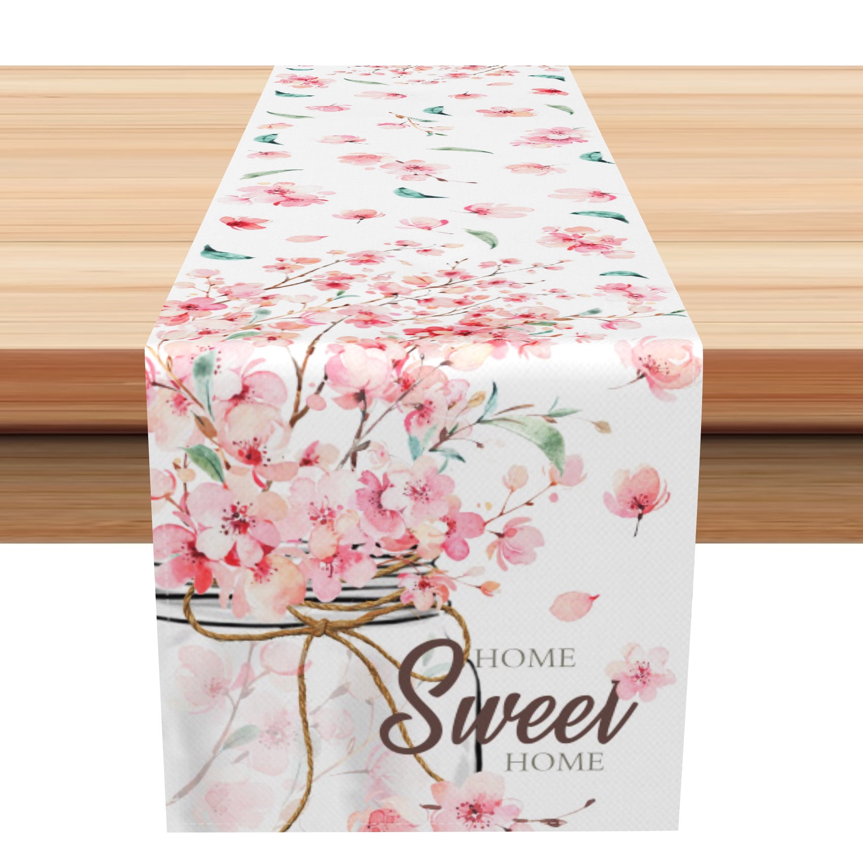 SUNOLIFE Pink Floral Table Runner,Cherry Blossom Kitchen Dining Table ...