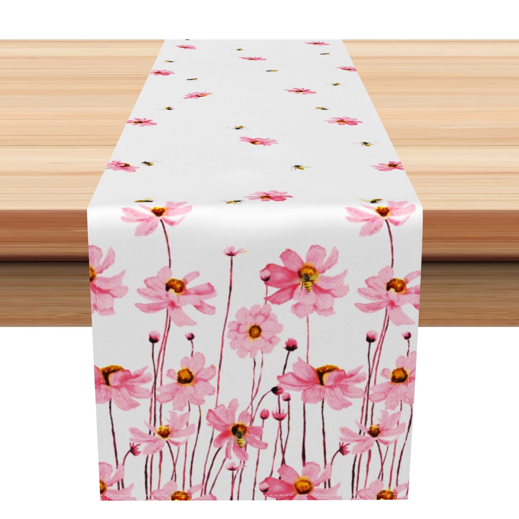 SUNOLIFE Pink Floral Table Runner,Daisy Flowers Kitchen Dining Table ...
