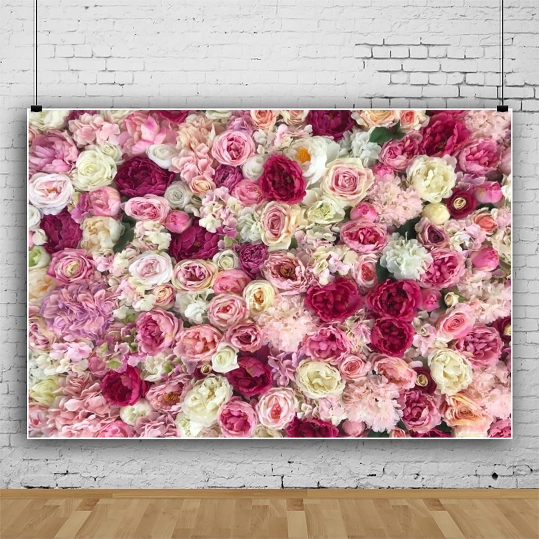 SUNOLIFE Pink Floral Wall Backdrop Banner Flowers Wedding Bridal Photo ...