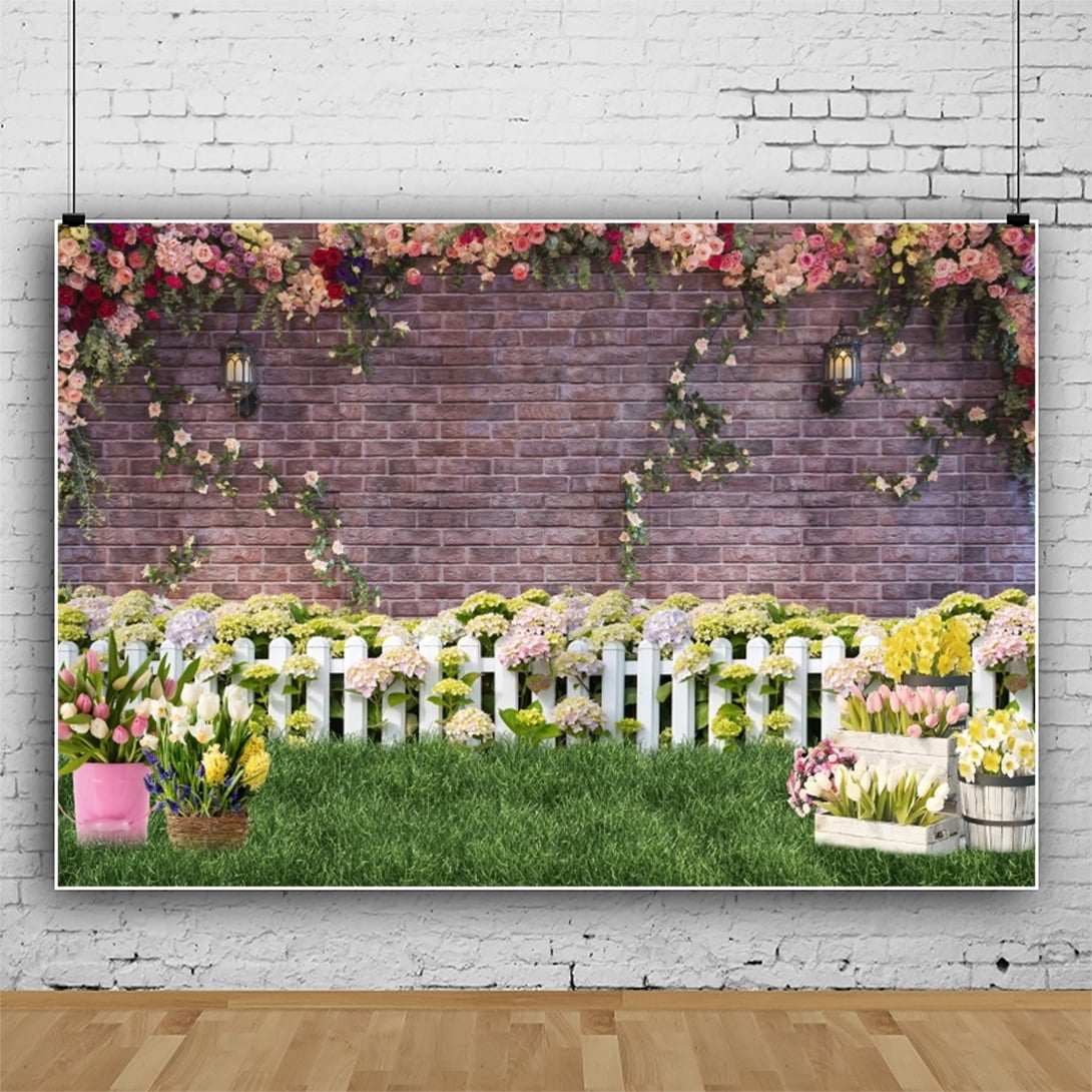 SUNOLIFE Pink Floral Wall Backdrop Banner Wedding Greden Photo ...