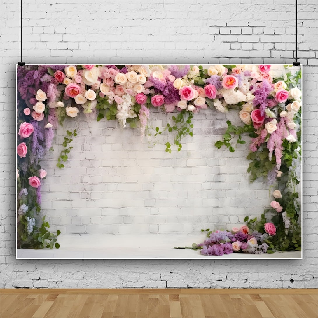 SUNOLIFE Pink Floral Wall Backdrops Banner Wedding Bride to Be ...