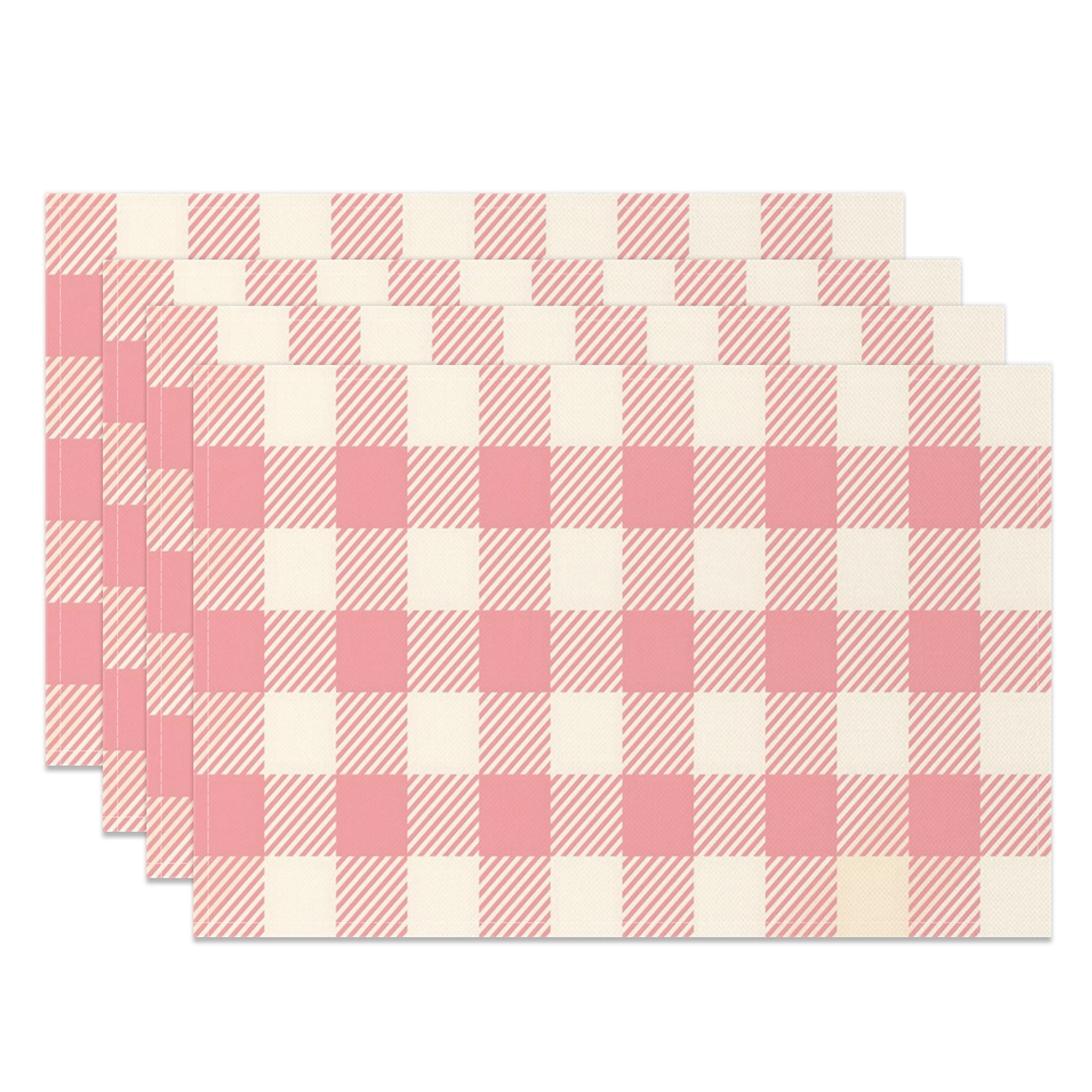 SUNOLIFE Pink Placemats Buffalo Plaid Table Mats Set of 4,Rustic Linen ...