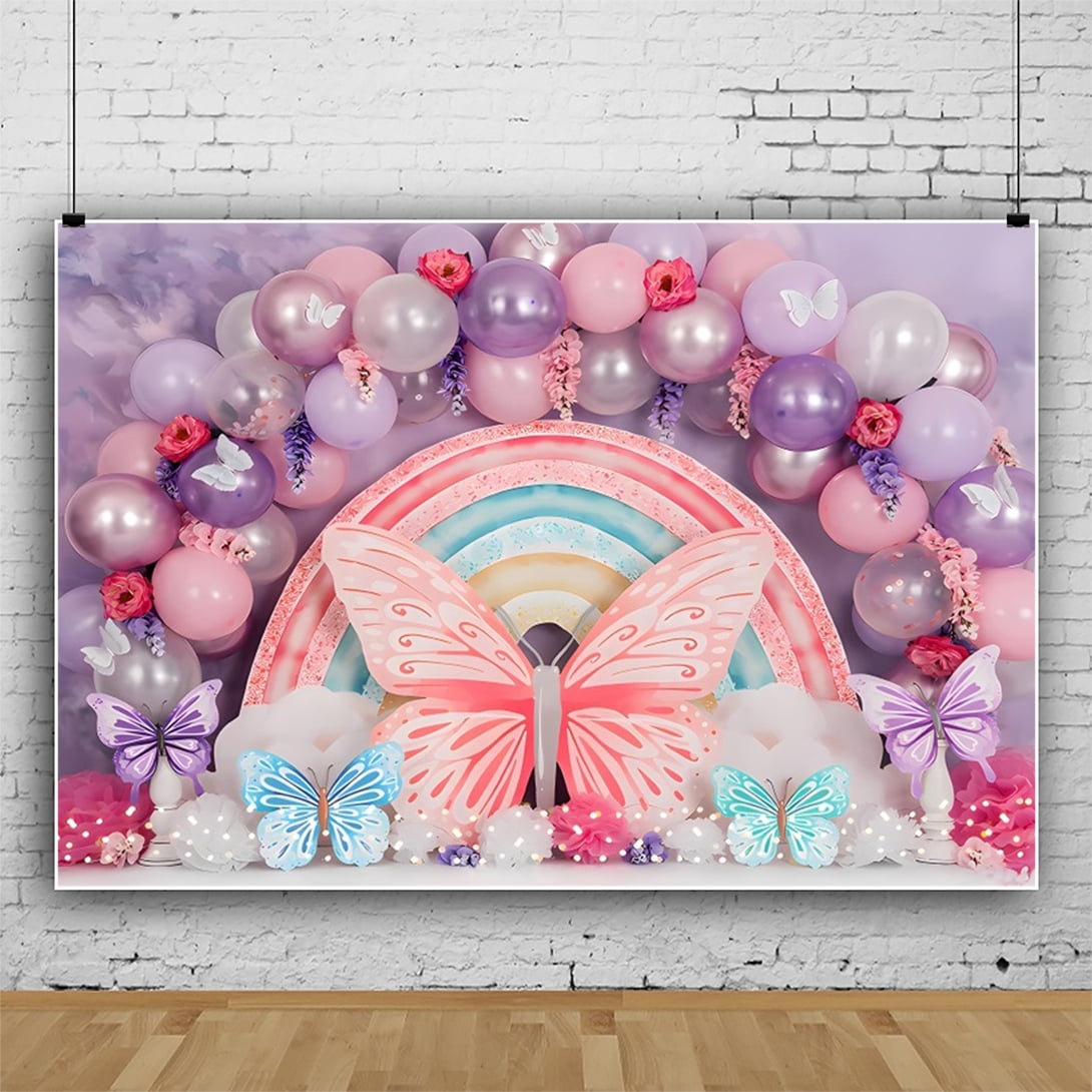 SUNOLIFE Purple Ballon Birthday Party Backdrop Banner for Kids Girls ...