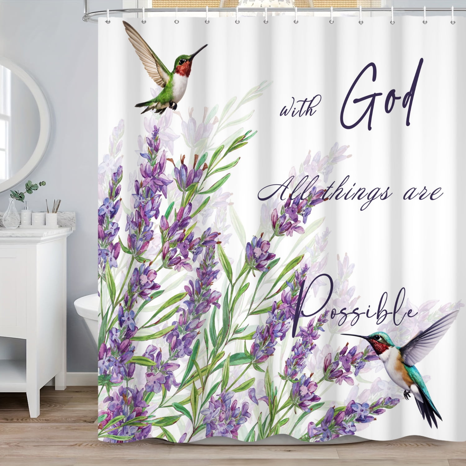 SUNOLIFE Purple Lavender Shower Curtain,Hummingbird Floral Quotes ...